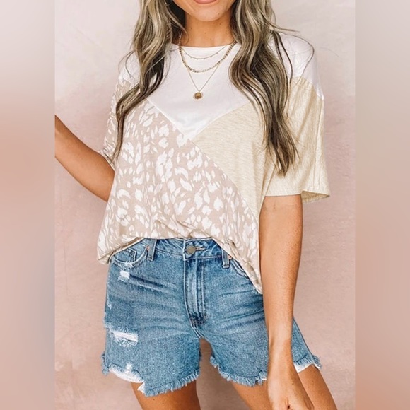 Tops | Leopard Color Block Short Sleeve Top | Poshmark